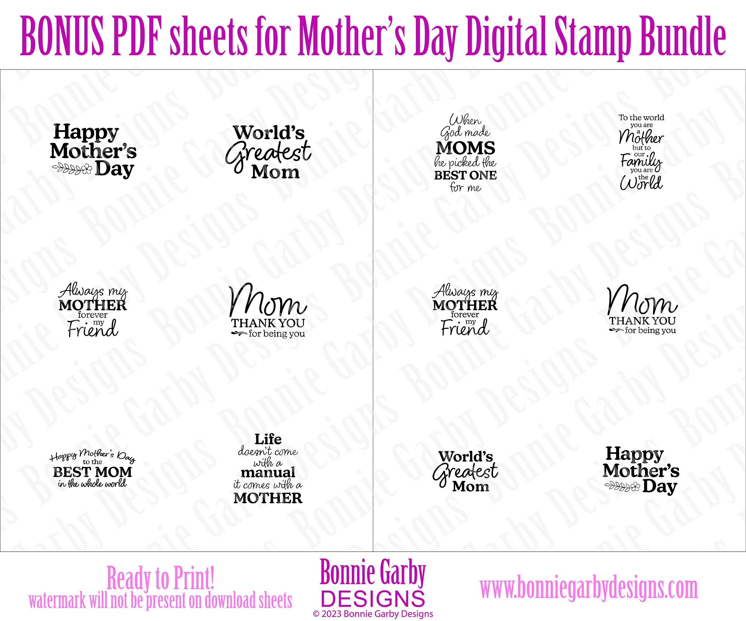 Happy Mother's Day Digital Stamp Bundle Clip Art Word - Etsy