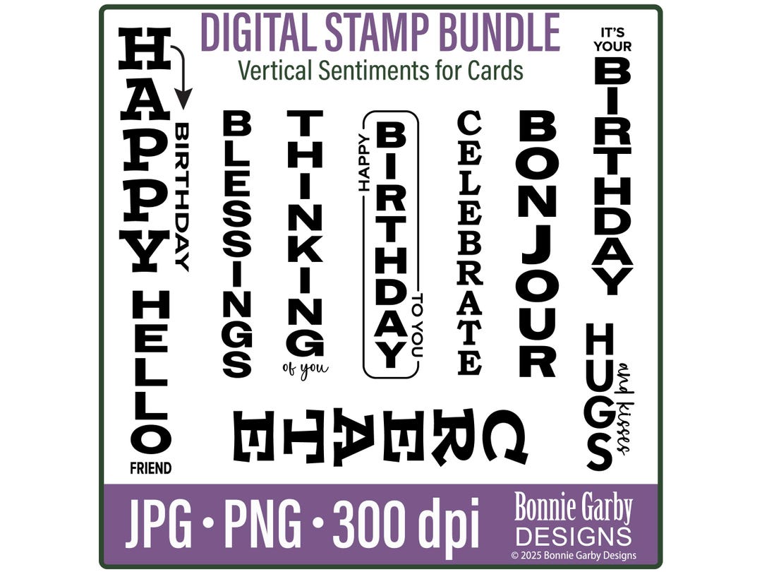 Vertical Sentiments for Cards Digital Sentiment Stamp Bundle, Words for ...