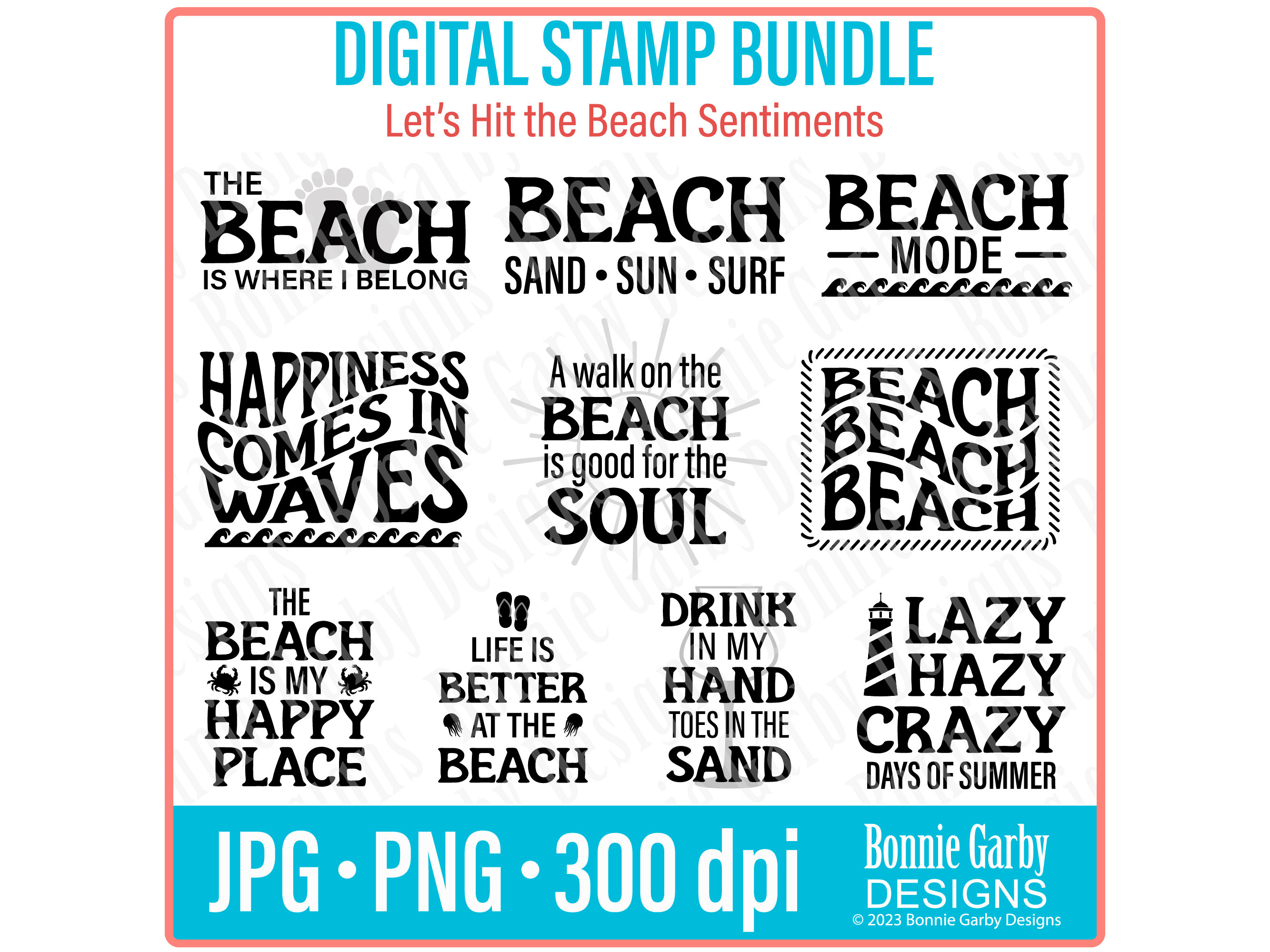Let's Hit the Beach Digital Stamp Bundle, Word Art Quotes, Clip Art ...