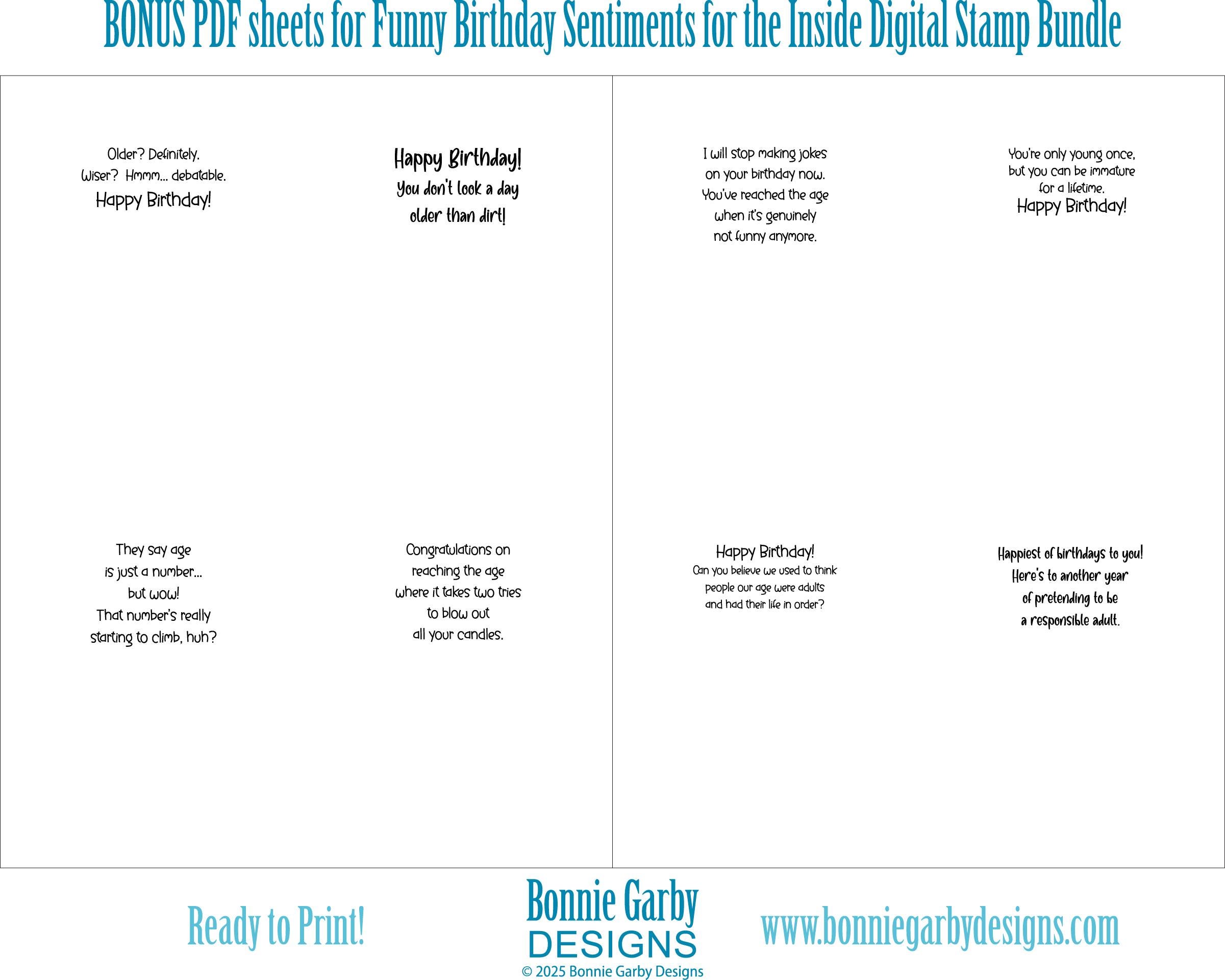 Funny Birthday Sentiments 'for the Inside' Digital Stamps, Card ...