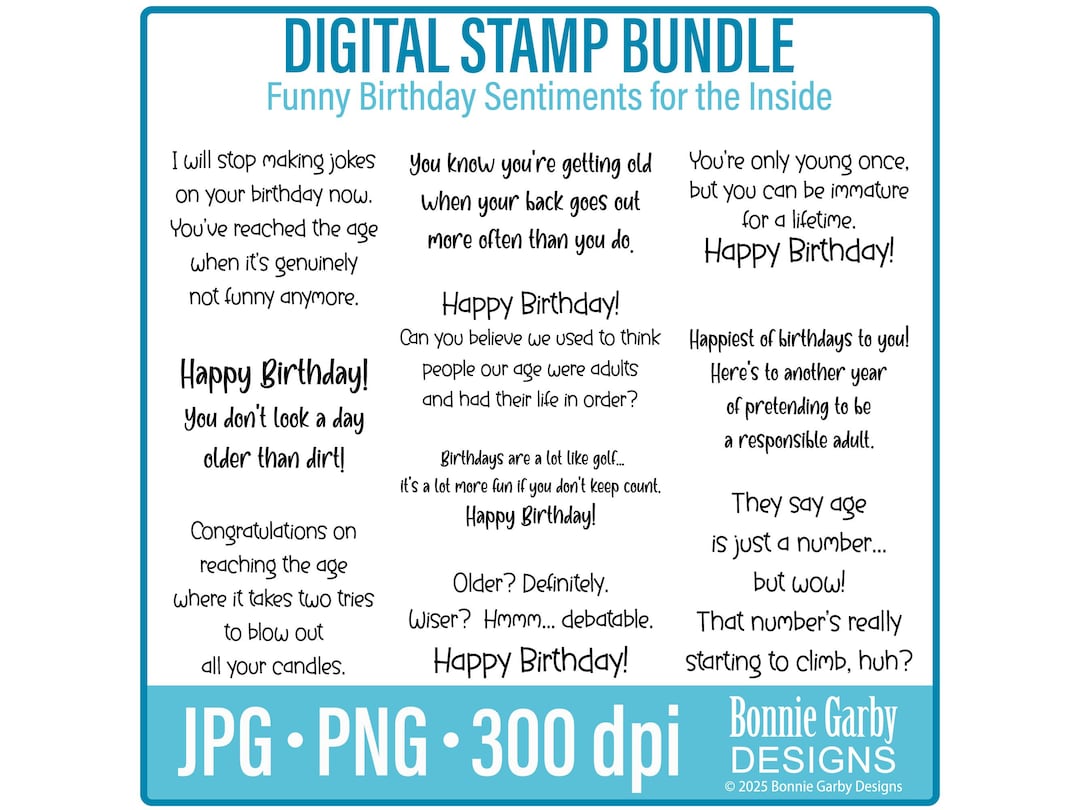 Funny Birthday Sentiments 'for the Inside' Digital Stamps, Card ...