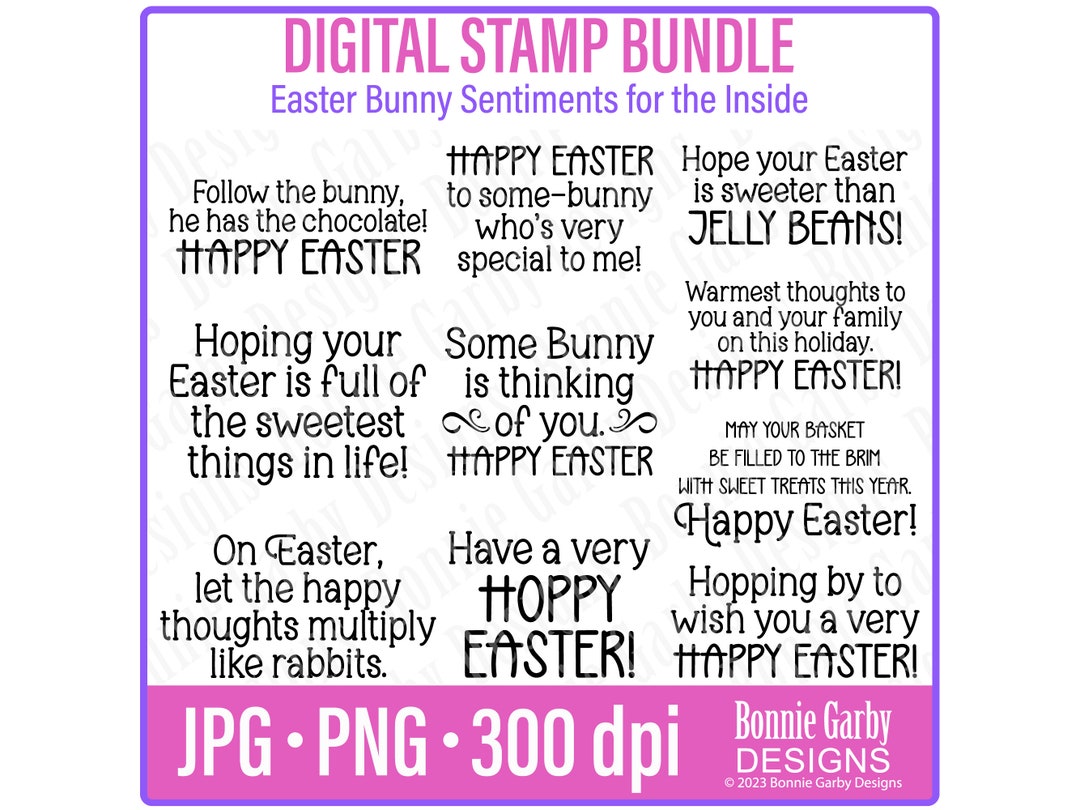 Easter Bunny Sentiments 'for the Inside' Digital Stamp Bundle, Photo ...
