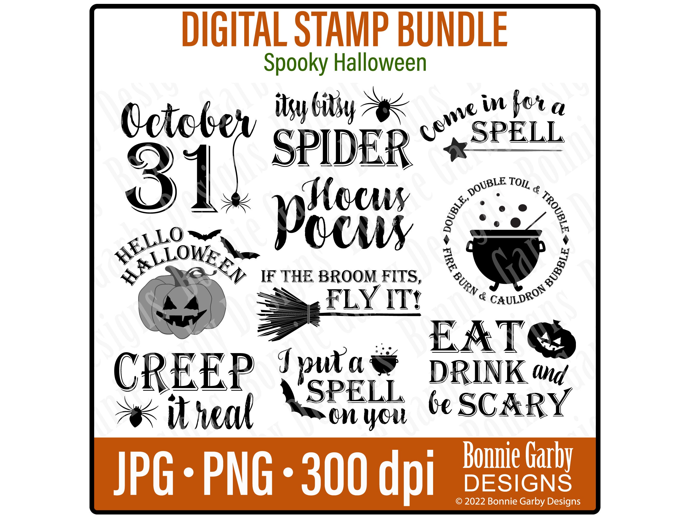 Spooky Halloween Digital Stamp Bundle Word Art Quotes Clip Art Quotes ...
