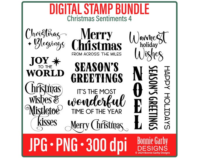 Christmas Card Sentiments 'for the Inside' Digital Stamp Bundle, Clip ...
