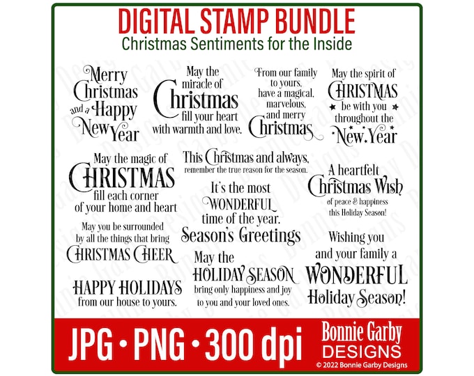 Christmas Card Sentiments 'for the Inside' Digital Stamp Bundle, Clip ...