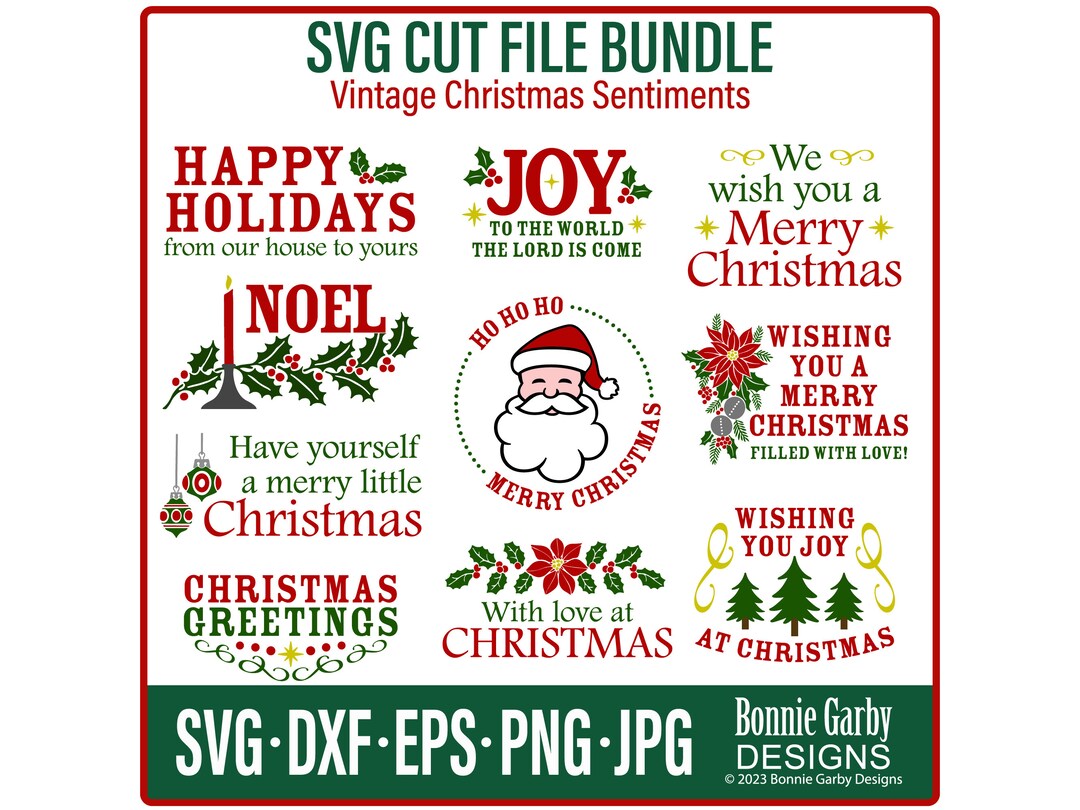 Vintage Christmas Sentiments SVG Cut File Bundle, Cricut, Silhouette ...