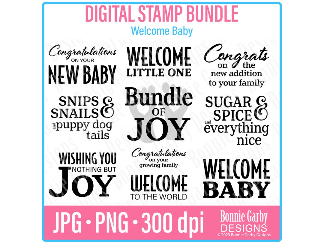 Welcome Baby Digital Stamp Bundle, Word Art Quotes, Clip Art, Word Art ...