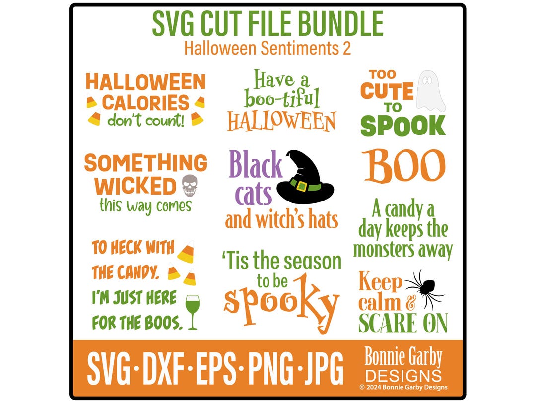 Halloween Sentiments 2 SVG Cut File Bundle, Cricut, Silhouette, Full ...