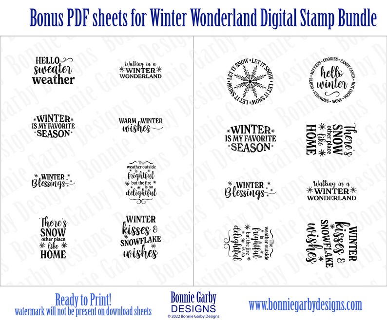 Winter Wonderland Digital Stamp Bundle, Word Art Quotes, Photo Overlays ...
