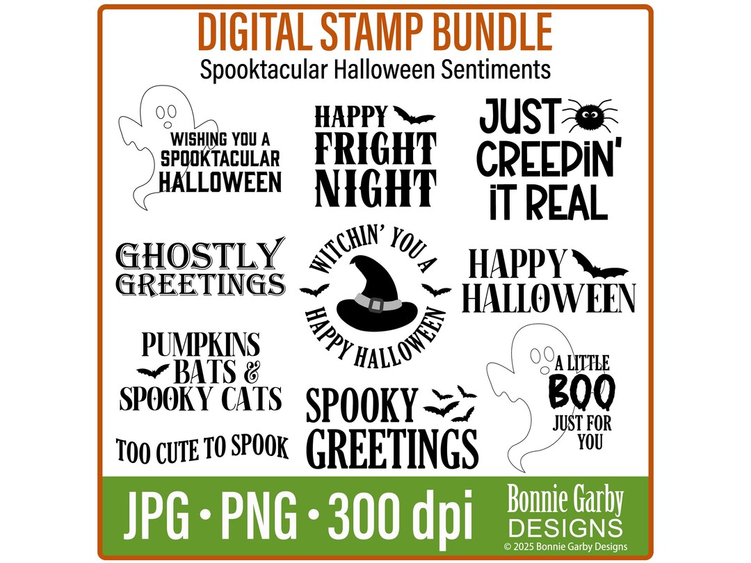 Spooktacular Halloween Sentiments Digital Stamp Bundle, Word Art Quotes ...
