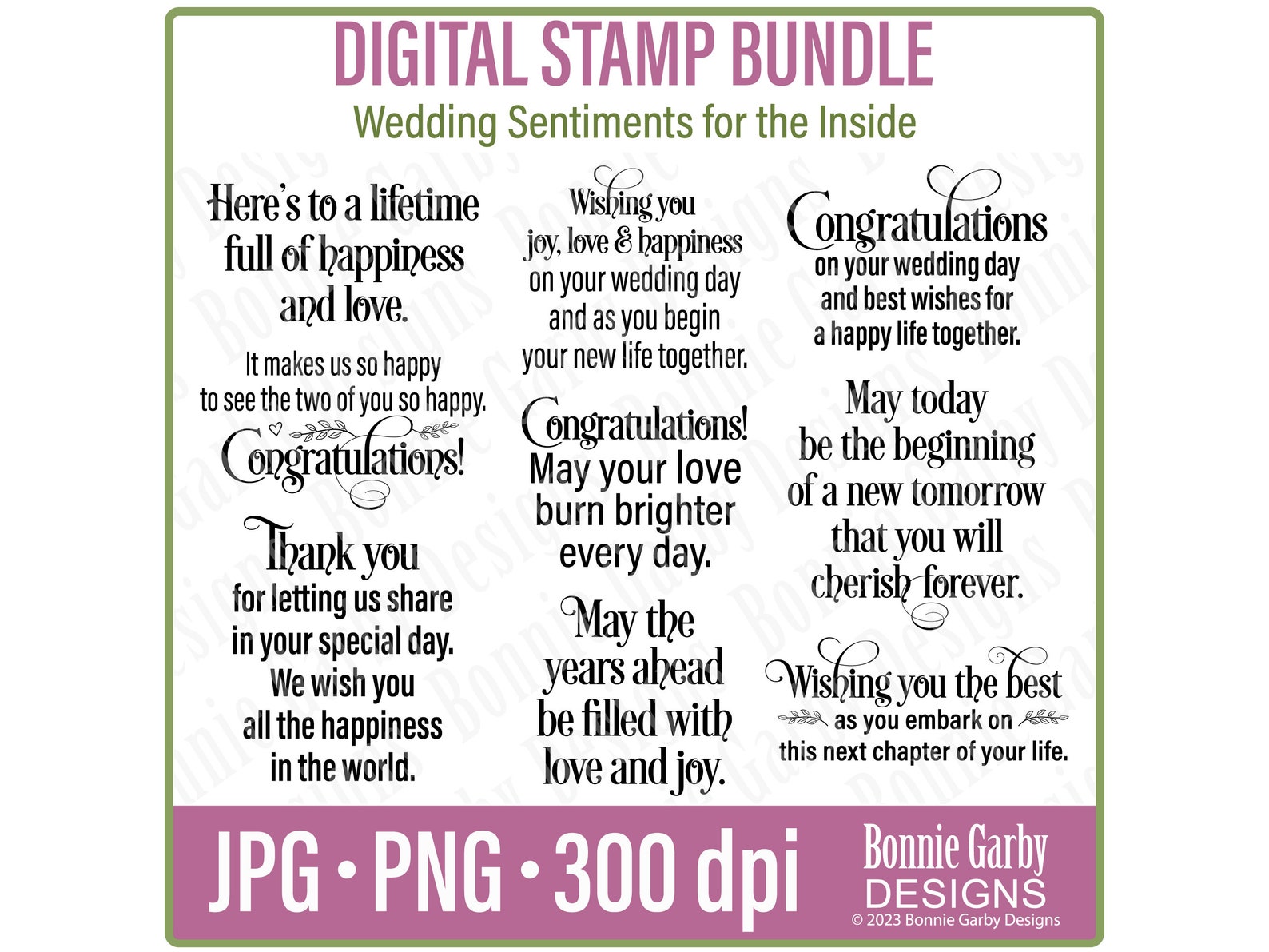 Wedding Card Sentiments 'for the Inside' Digital Stamp Bundle, Clip Art ...