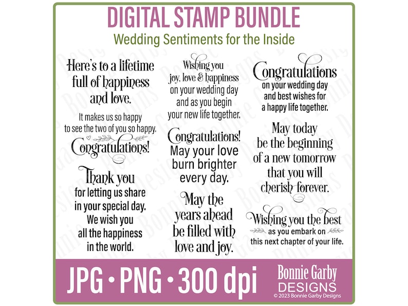 Wedding Card Sentiments 'for the Inside' Digital Stamp Bundle, Clip Art ...