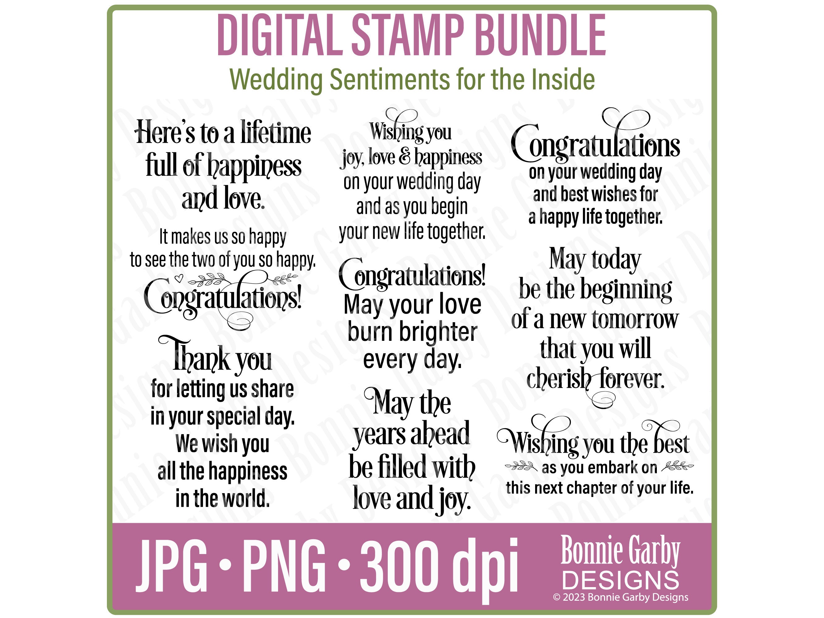 Wedding Card Sentiments 'for the Inside' (Instant Download) - Etsy