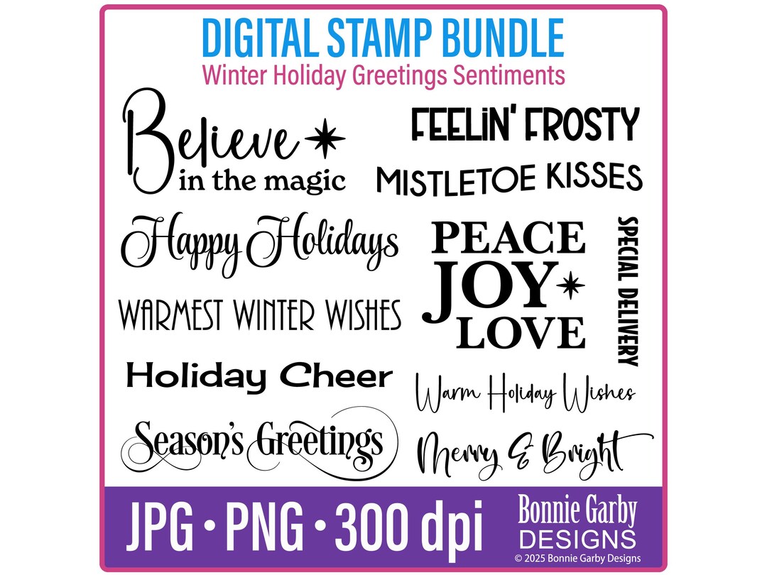 Winter Holiday Greetings Digital Stamp Bundle | Winter Sentiments for ...