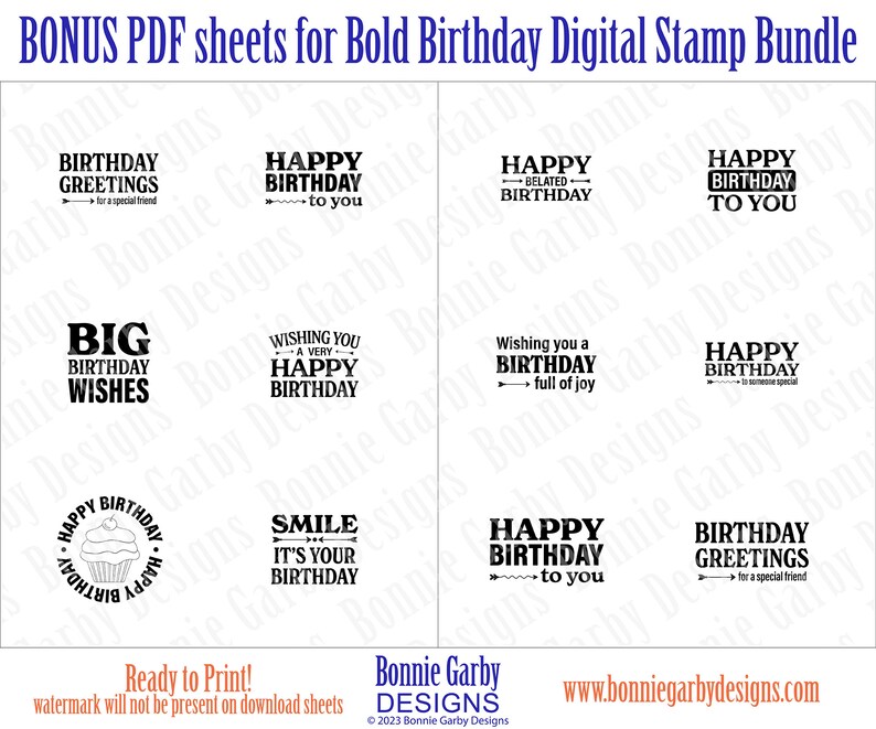 Bold Birthday Greetings Digital Sentiment Stamp Bundle Word - Etsy