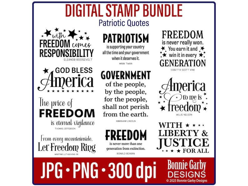 Patriotic Quotes Digital Stamp Bundle, Word Art Quotes for Cardmaking ...