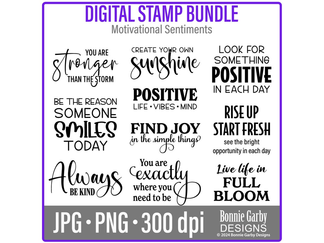 Motivational Sentiments Digital Stamp Bundle, Clip Art, Word Art Quotes ...