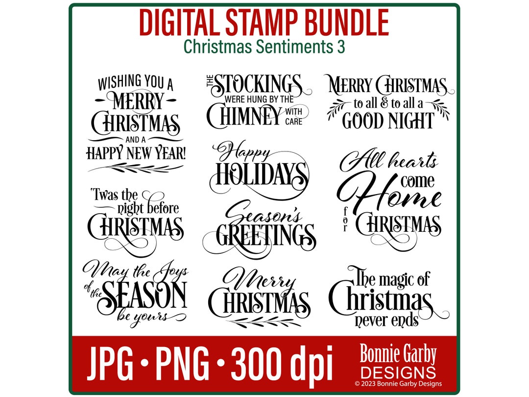 Christmas Sentiments 3 Digital Stamp Bundle, Clip Art, Word Art Quotes ...