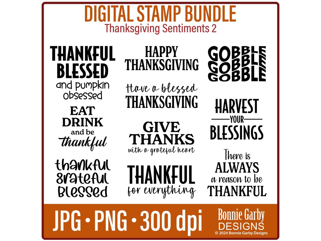 Thanksgiving Sentiments 2 Digital Stamp Bundle, Word Art Quotes, Photo ...