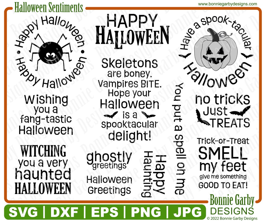 Halloween Sentiments SVG Bundle Cut Files Cricut Silhouette - Etsy