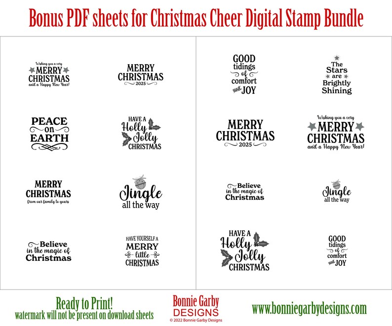 Christmas Cheer 2025 Digital Stamp Bundle, Word Art Quotes, Photo ...