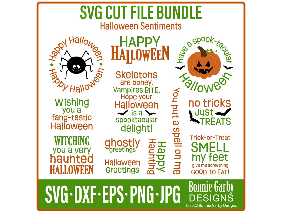 Halloween Sentiments SVG Cut File Bundle, Color Digital Stamp, Cricut ...