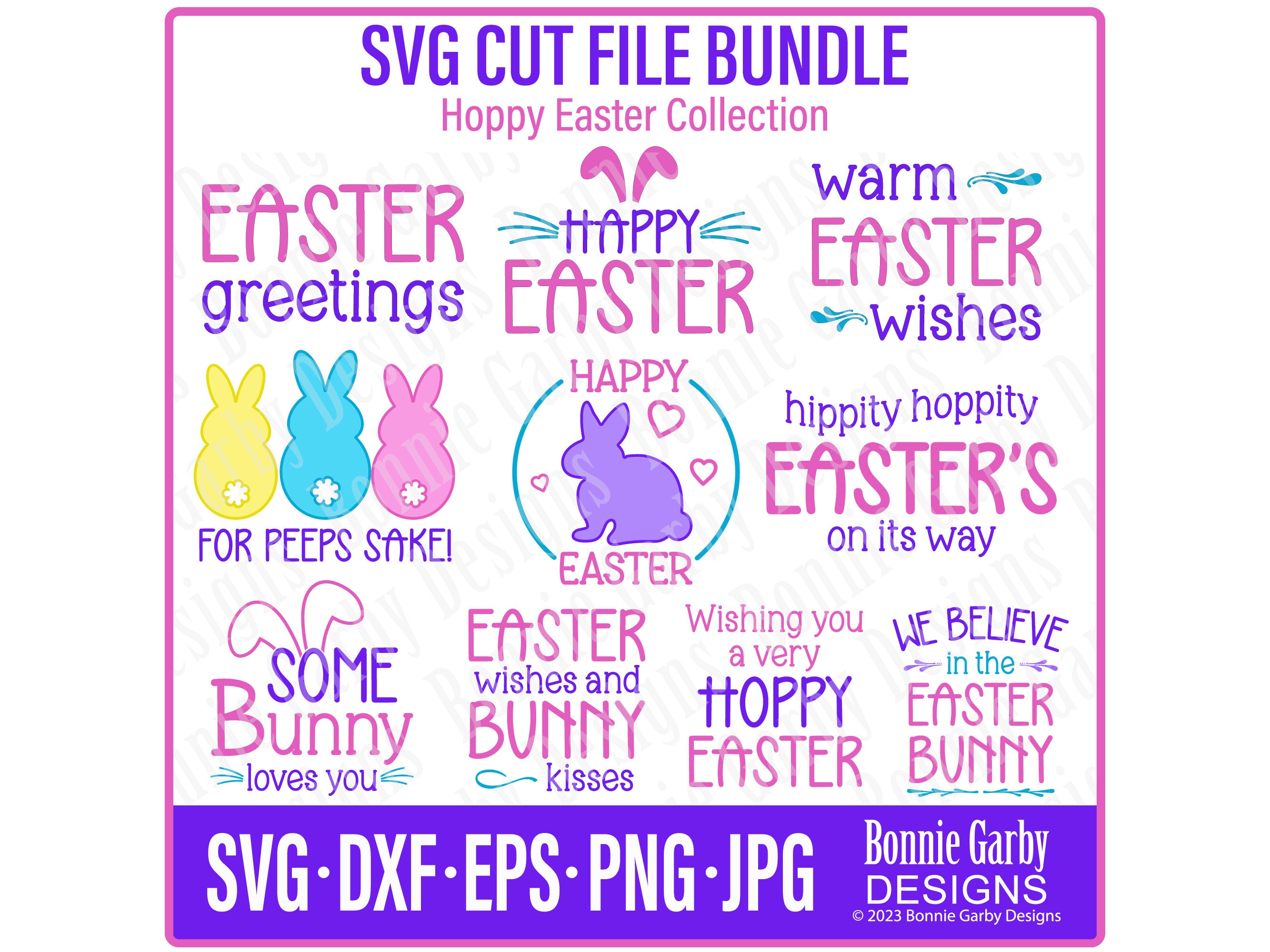 Hoppy Easter SVG Cut File Bundle, Full Color Digital Stamps, Cricut ...