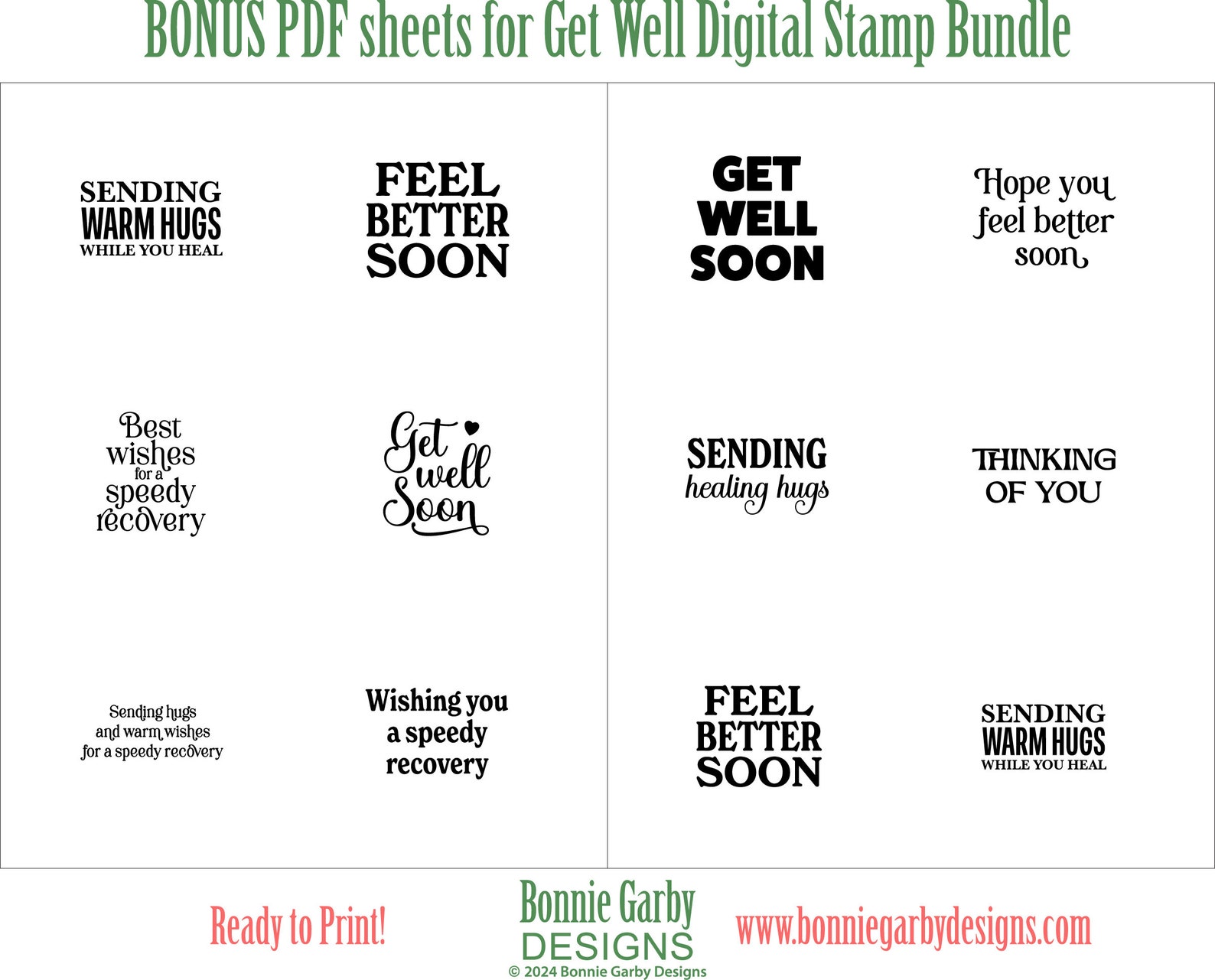 Get Well Digital Stamp Bundle, Word Art Quotes, Clip Art, Quotes for ...
