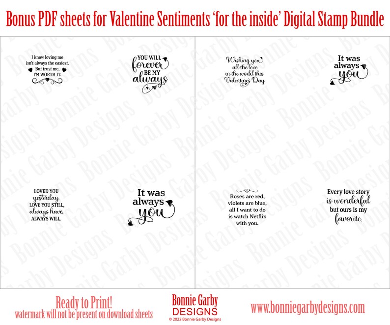 Valentine Love Sentiments 'for the Inside' Digital Stamp Bundle, Clip ...
