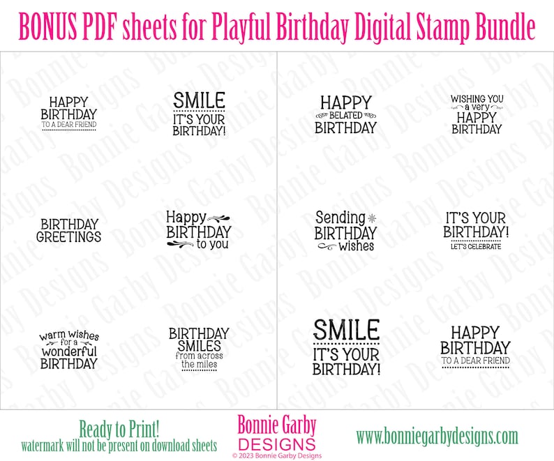Playful Birthday Greetings Digital Sentiment Stamp Bundle, Word Art ...