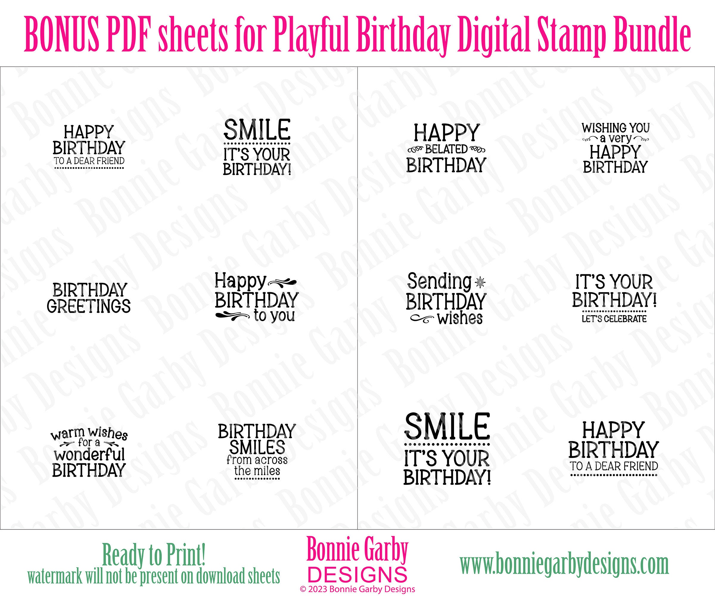 Playful Birthday Greetings Digital Sentiment Stamp Bundle, Word Art ...