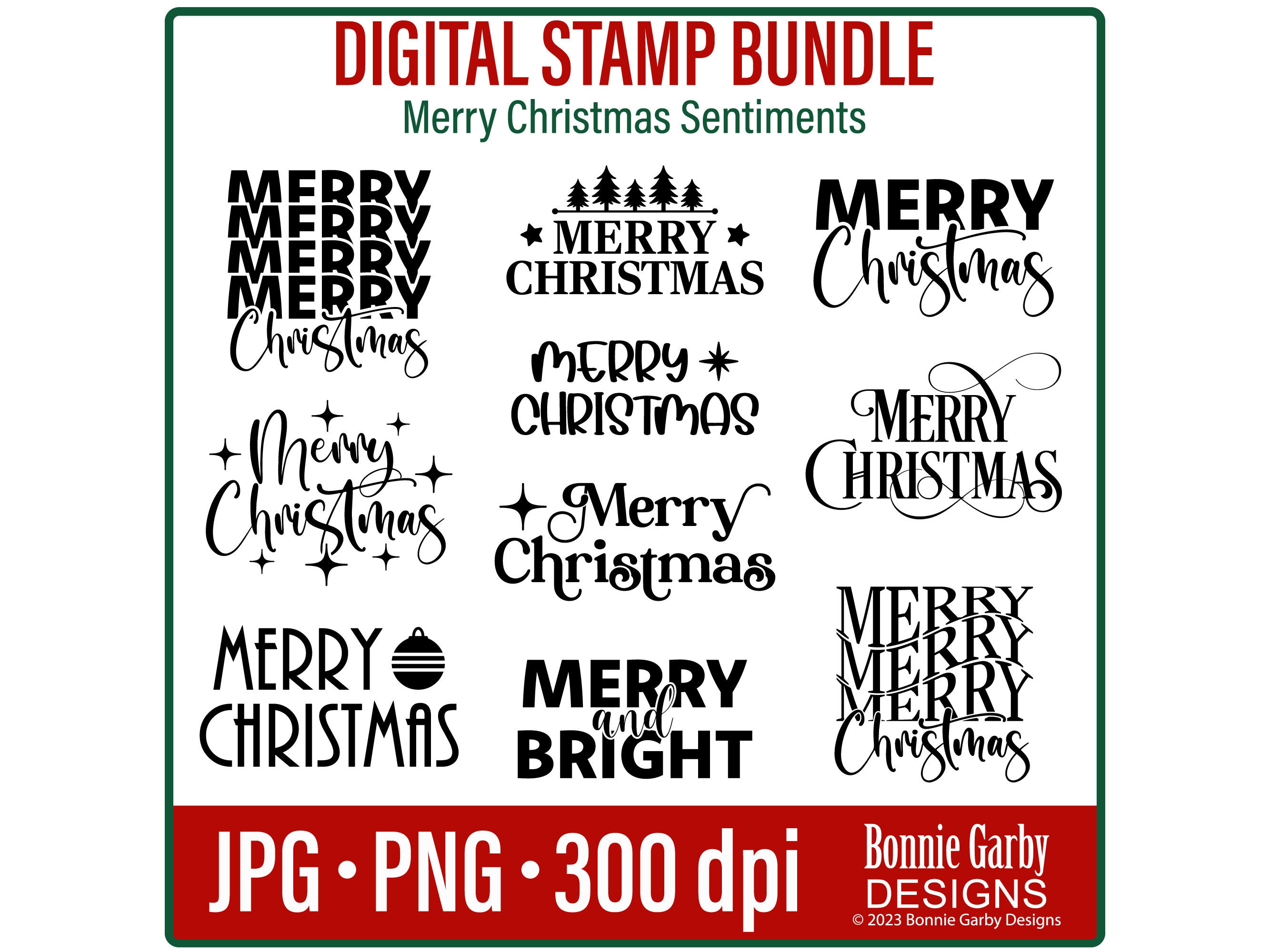 Merry Christmas Sentiments Digital Stamp Bundle, Clip Art, Word Art for ...