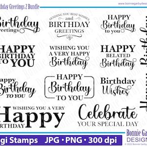 Birthday Greetings 2 Digital Sentiment Stamp Bundle Word Art - Etsy