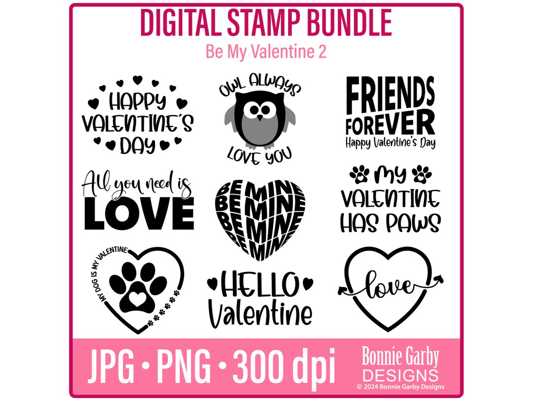 Be My Valentine 2 Digital Stamp Bundle, Word Art Quotes, Clip Art, Word ...