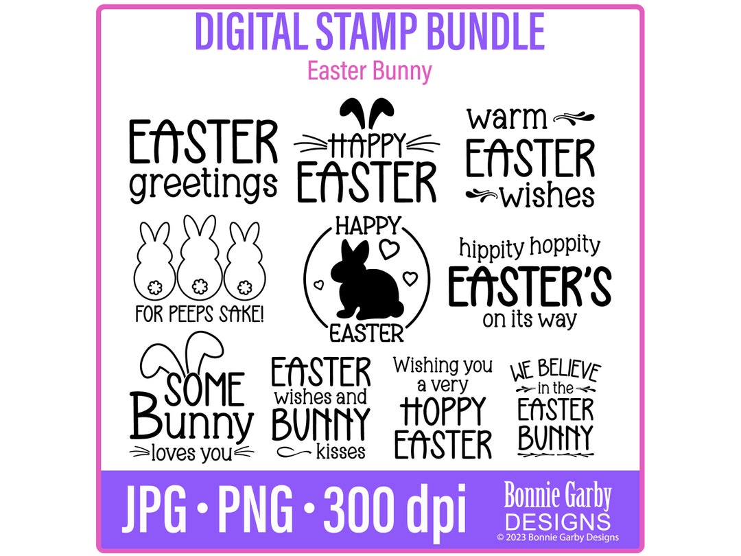 Easter Bunny Digital Stamp Bundle, Word Art Quotes, Clip Art, Quotes ...