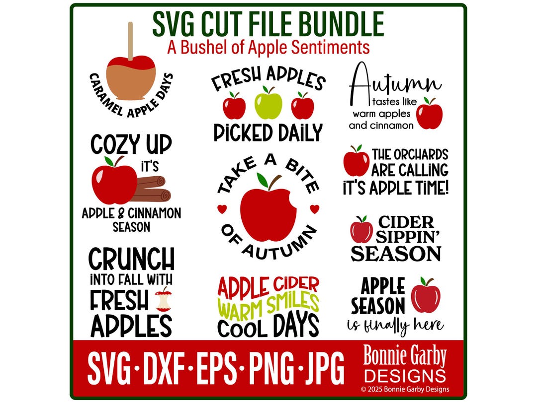 A Bushel of Apples Sentiments SVG Cut File Bundle, Full Color Digital ...