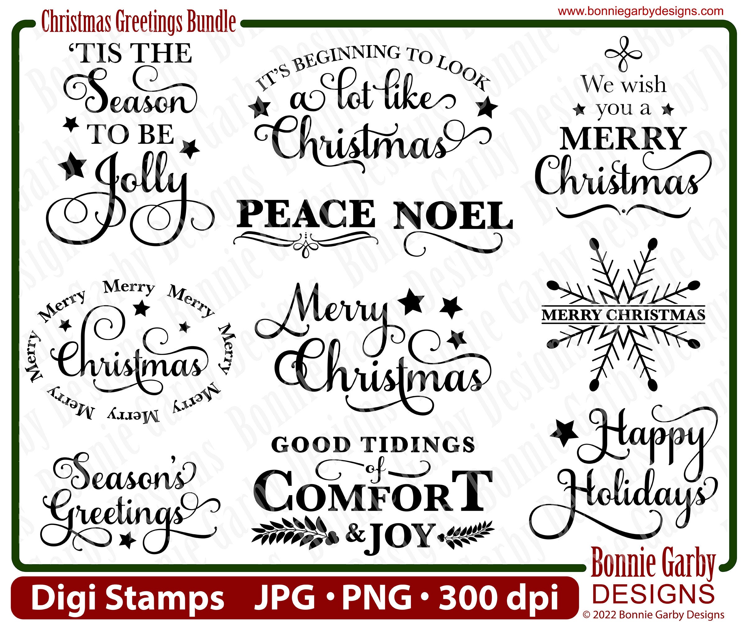 Christmas Greetings Digital Stamp Bundle Clip Art Word Art - Etsy
