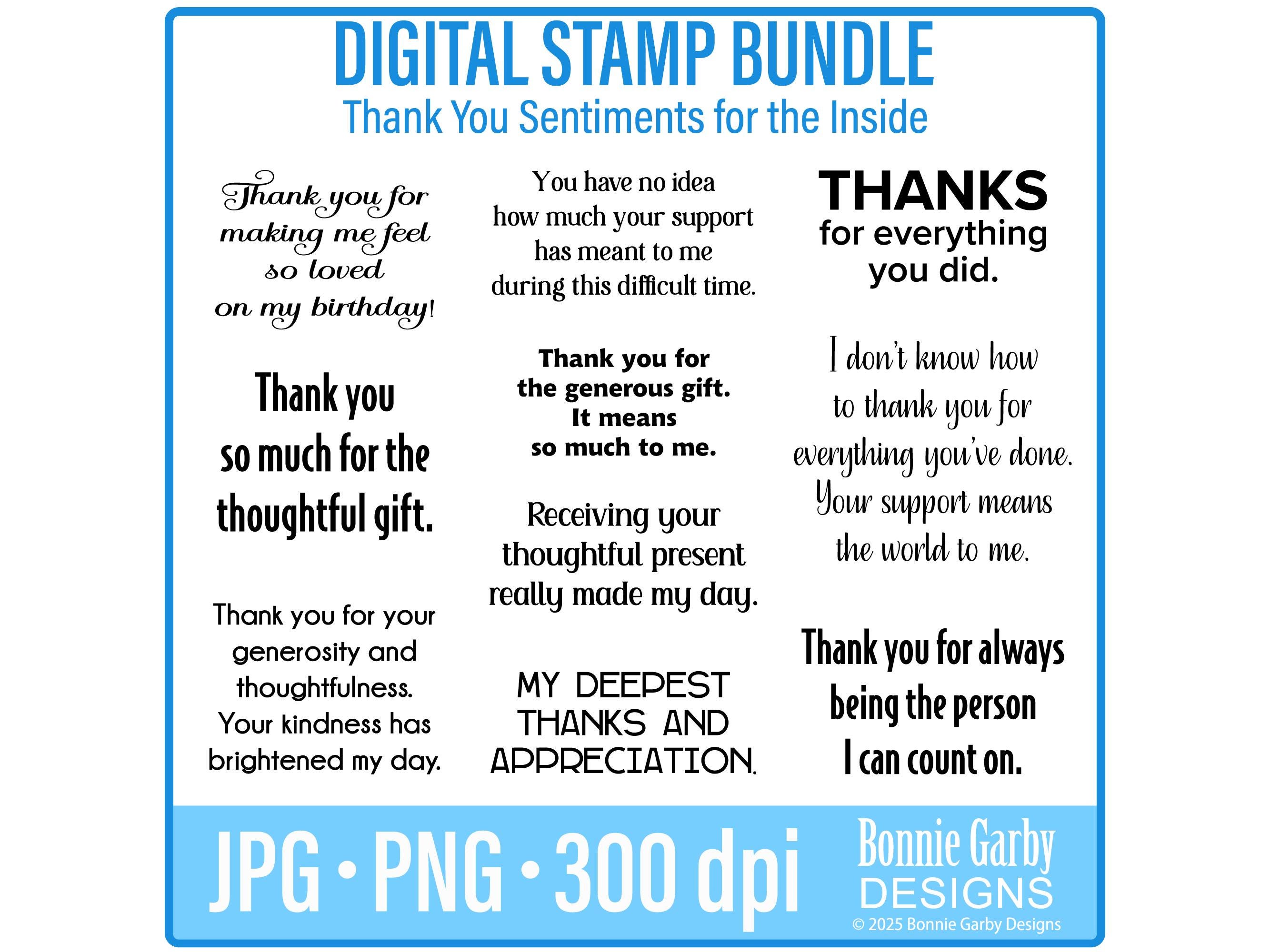 Thank You Greeting Card Sentiments 'for the Inside' Digital Stamp ...