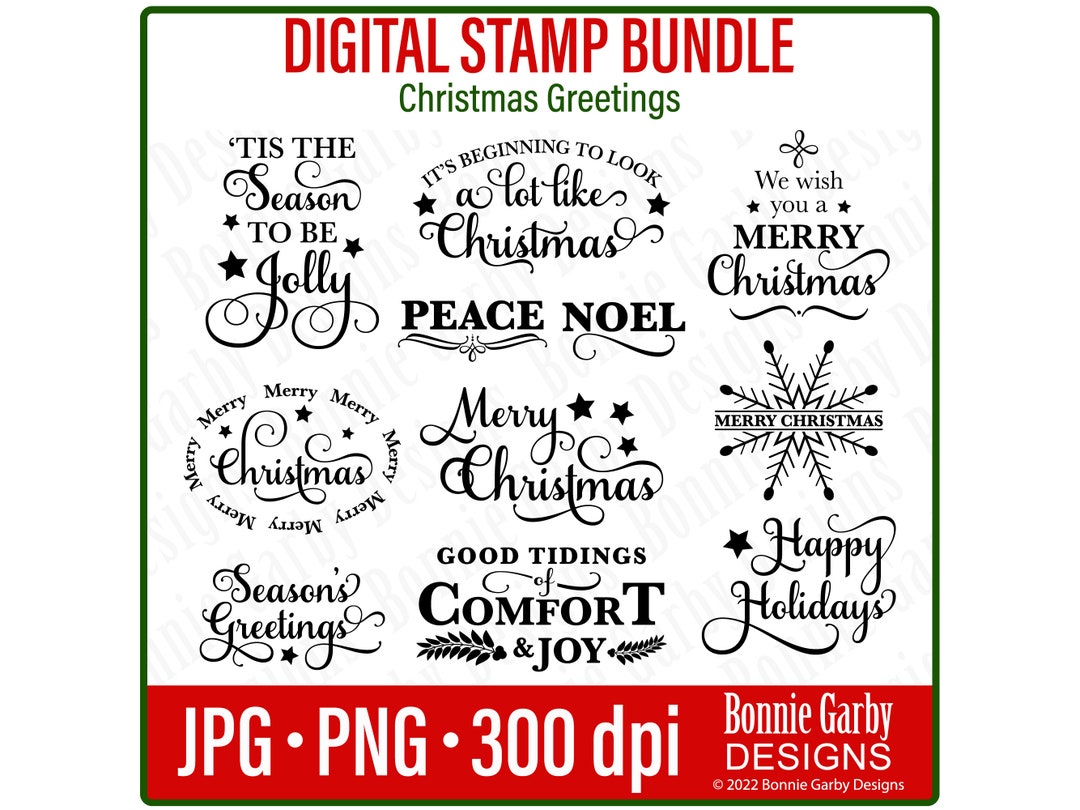 Christmas Greetings Digital Stamp Bundle, Clip Art, Word Art Quotes for ...