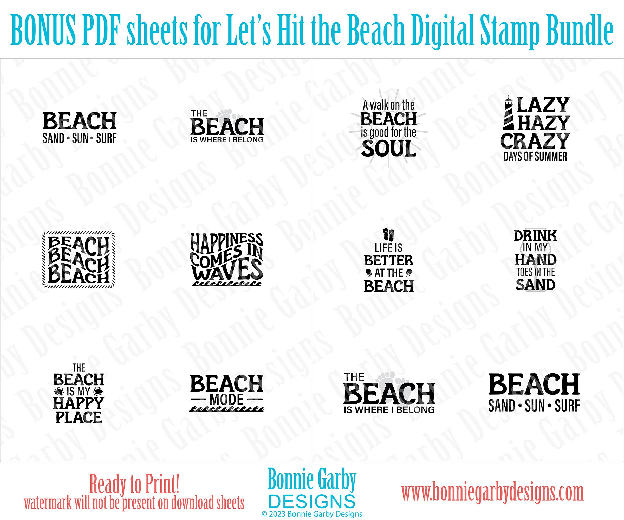 Let's Hit the Beach Digital Stamp Bundle, Word Art Quotes, Clip Art ...