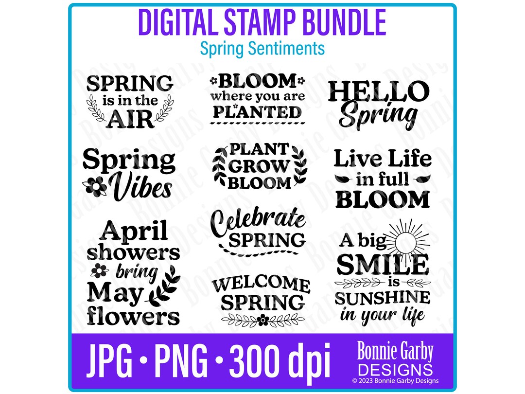 Spring Digital Stamp Bundle, Word Art Quotes, Clip Art, Word Art Quotes ...