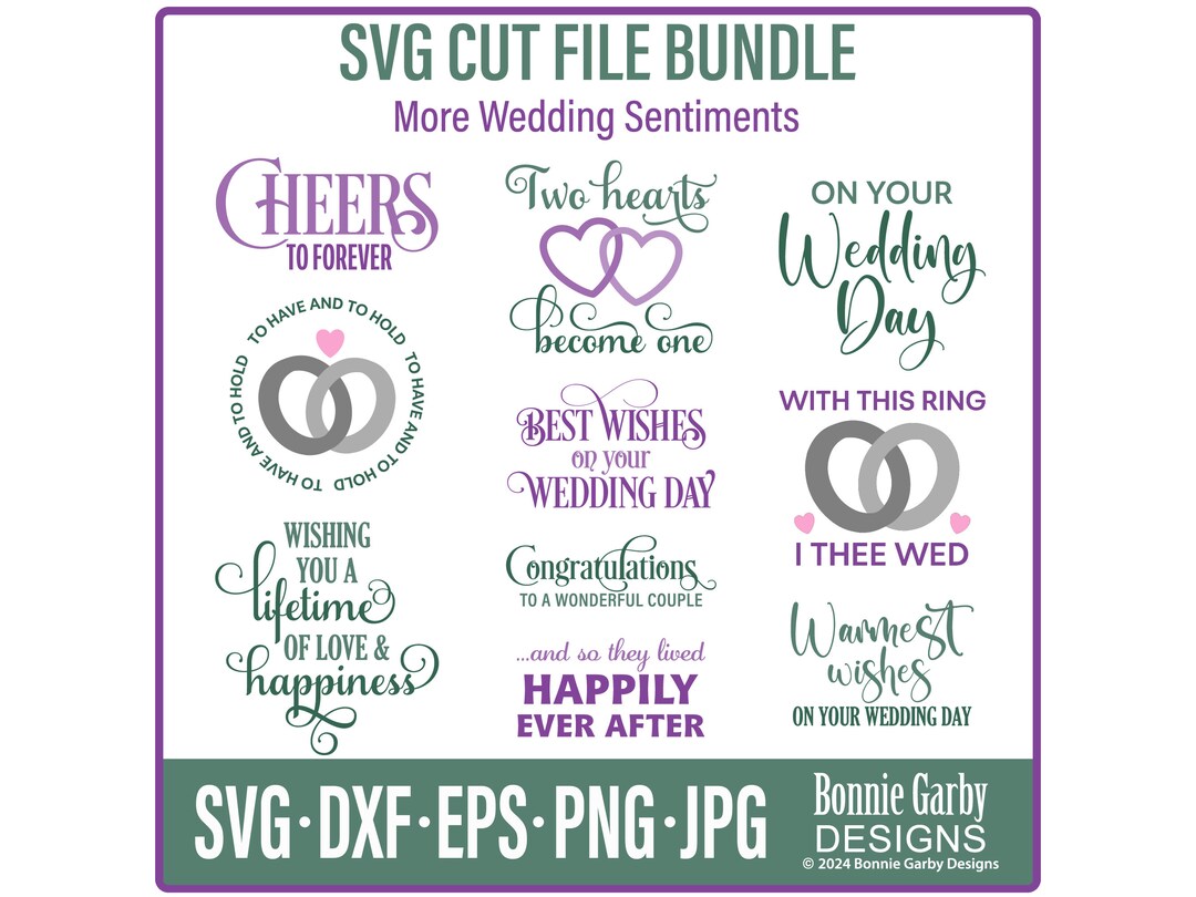 More Wedding Sentiments SVG Cut File Bundle, Full Color Digital Stamp ...