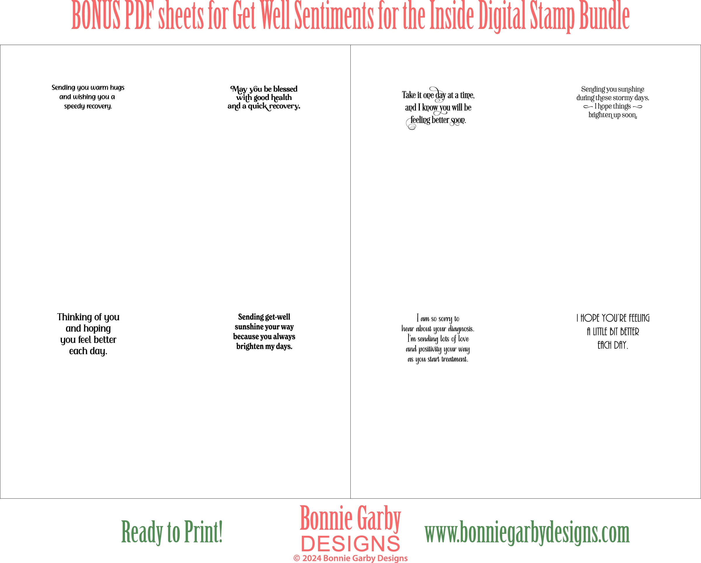Get Well Sentiments 'for the Inside' Digital Stamp Bundle, Word Art ...