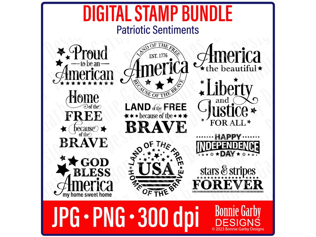 4th of July Patriotic Digital Stamp Bundle, Clip Art, Word Art Quotes ...