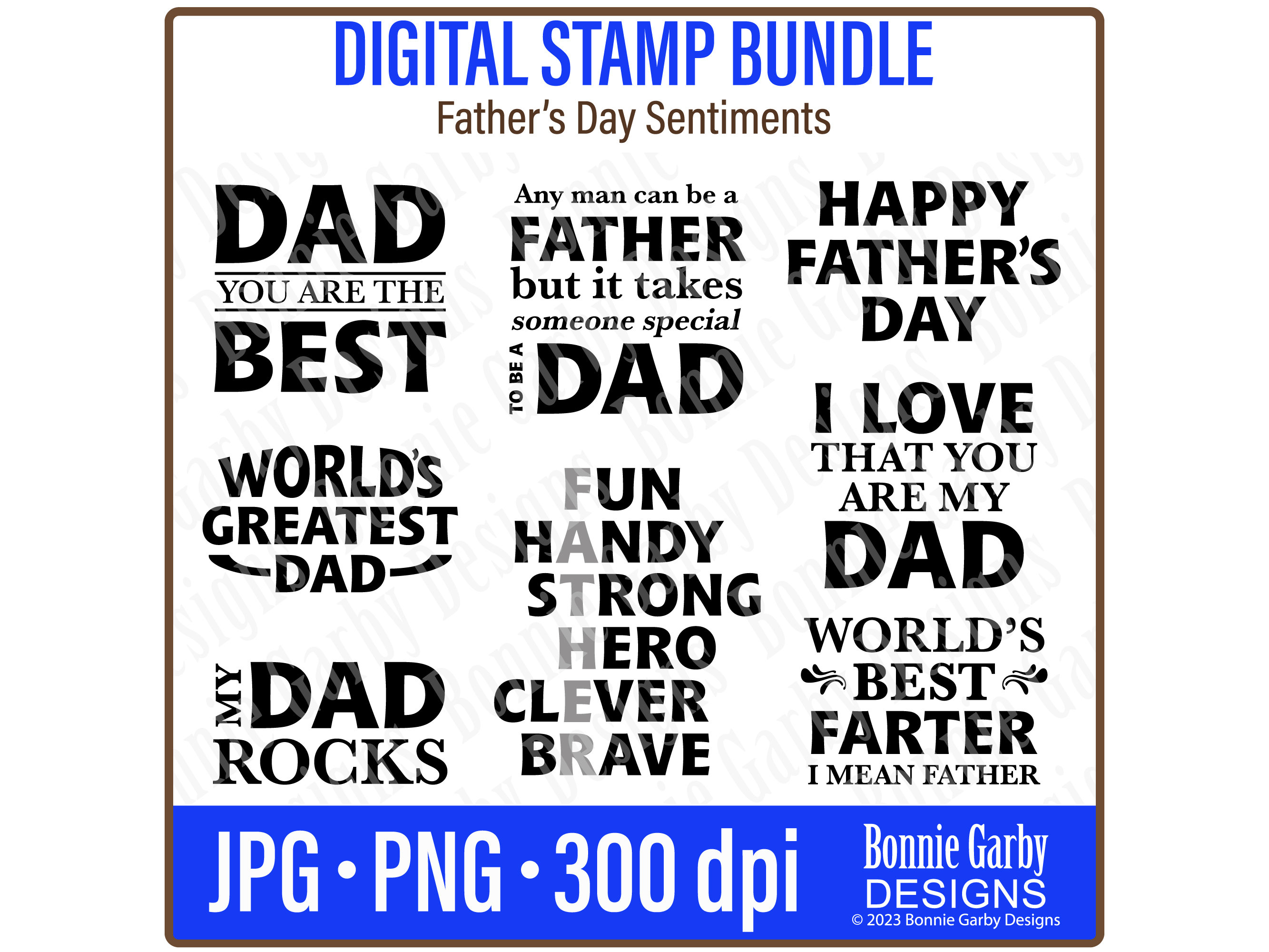 Happy Father's Day Digital Stamp Bundle, Clip Art, Word Art Quotes for ...
