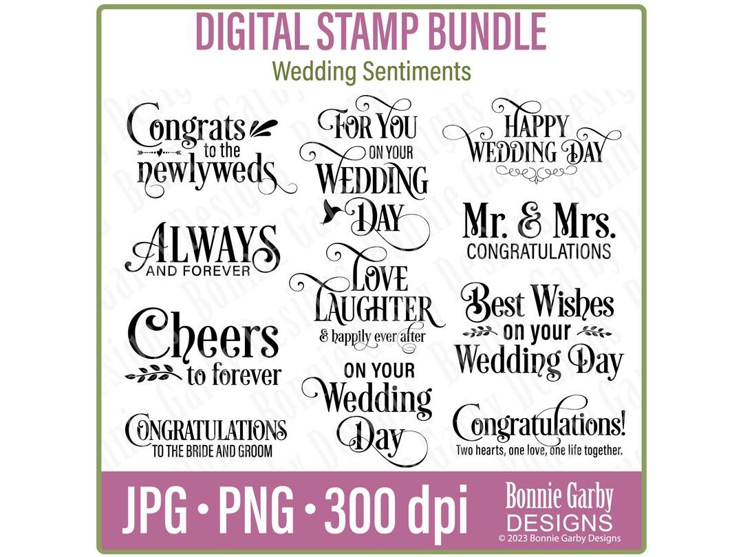 Wedding Digital Stamp Bundle, Clip Art, Word Art Quotes for Cardmaking ...