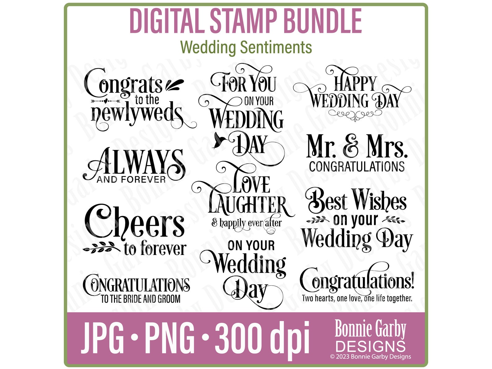 Wedding Digital Stamp Bundle, Clip Art, Word Art Quotes for Cardmaking ...