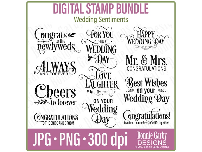 Wedding Digital Stamp Bundle, Clip Art, Word Art Quotes for Cardmaking ...