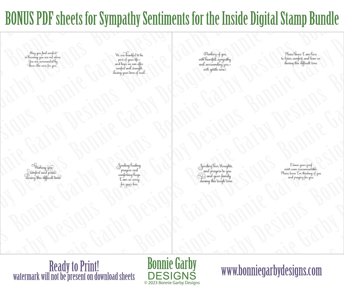 Sympathy Card Sentiments 'for the Inside' Digital - Etsy