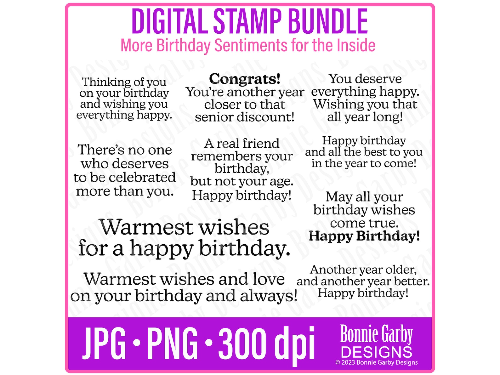 More Birthday Sentiments 'for the Inside' Digital Stamps, Photo ...